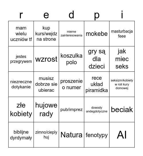 redpill Bingo Card