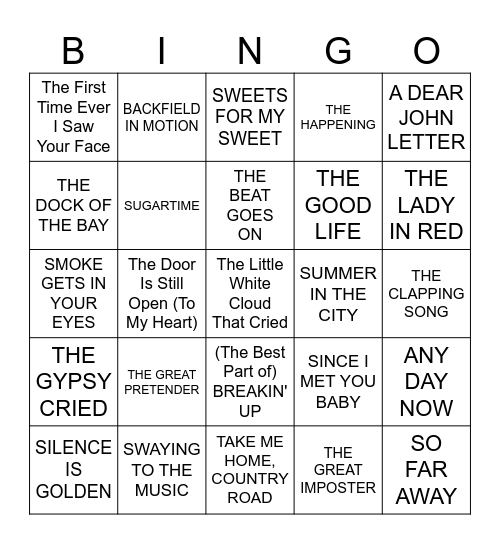 MUSIC BINGO #60 - Easy Does It Bingo Card