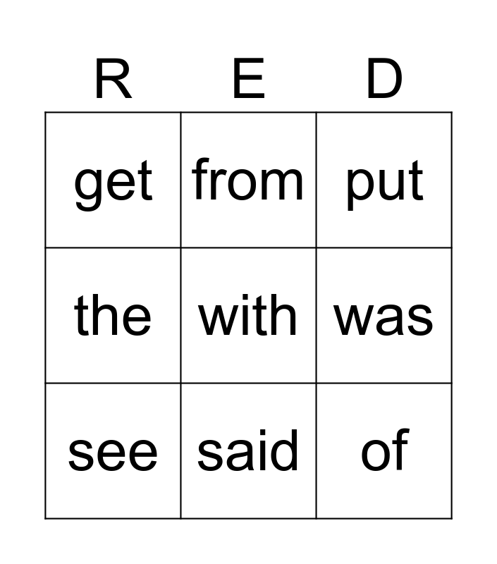 RED WORD BINGO Card