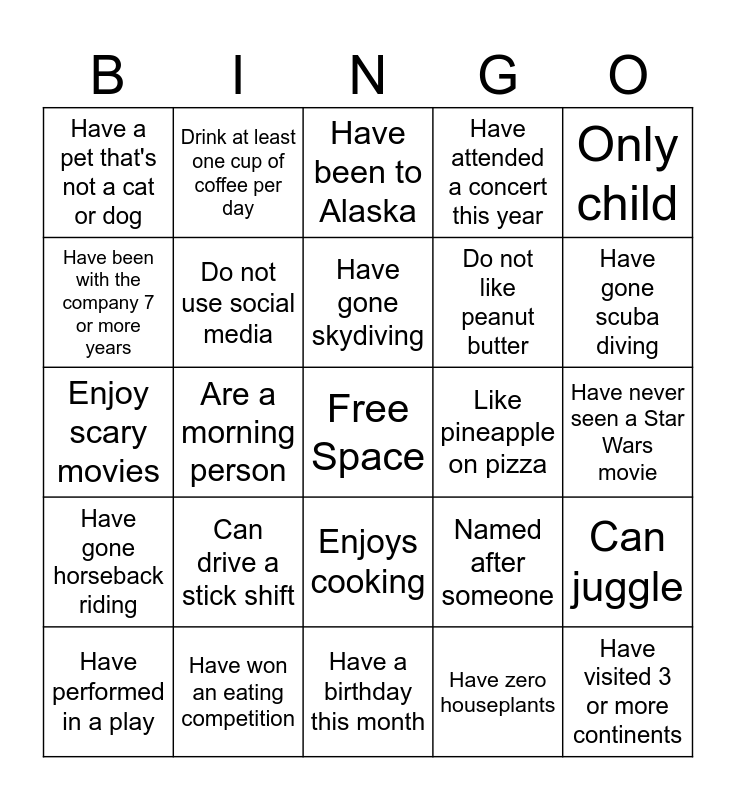 Fun Fact Bingo Card