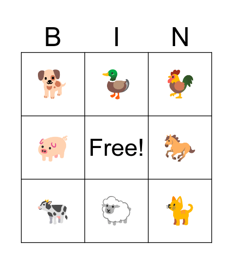 Farm animal sound puzzle Bingo Card