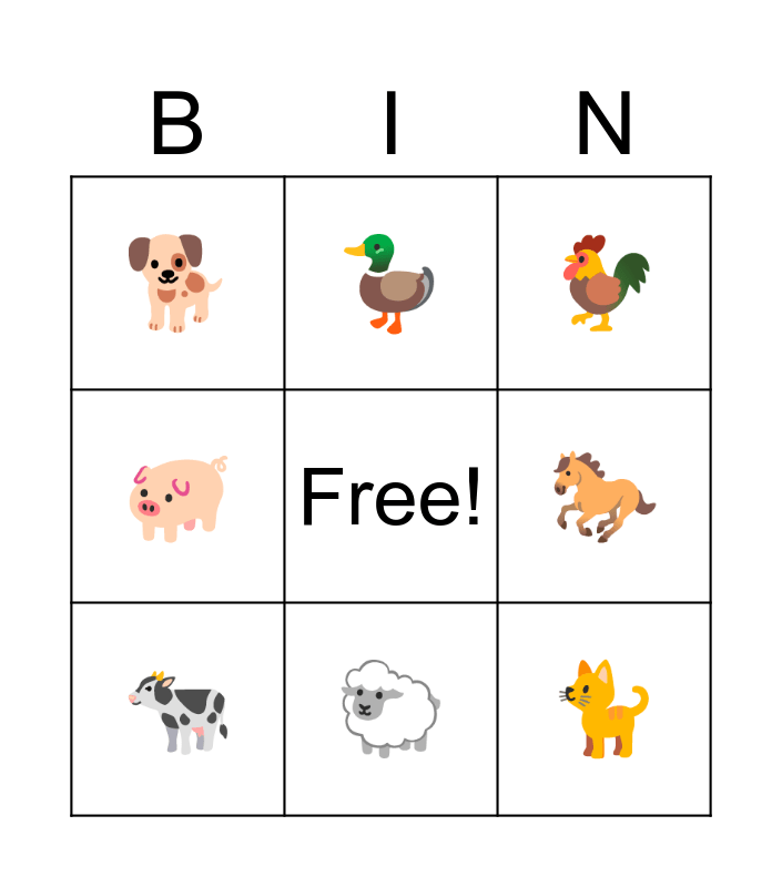 Farm animal sound puzzle Bingo Card