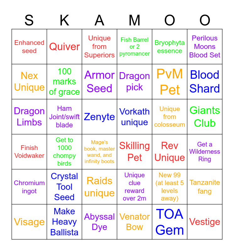 OSRS Bingo Card