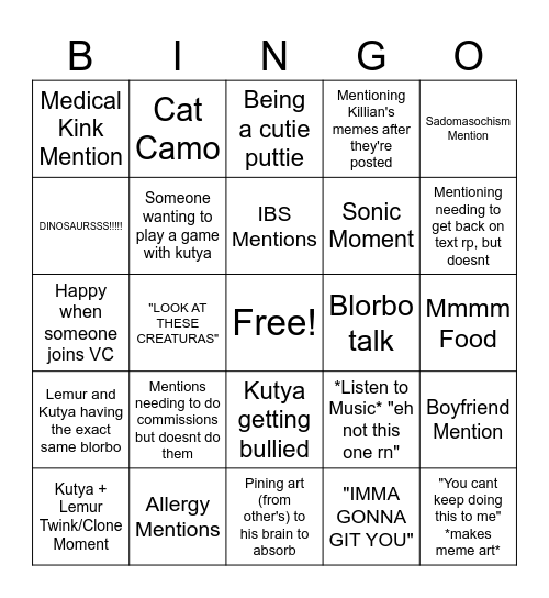 Kutya Bingo Card