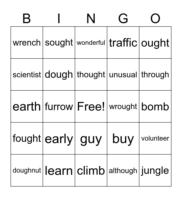 Lesson 116 OUGH Bingo Card