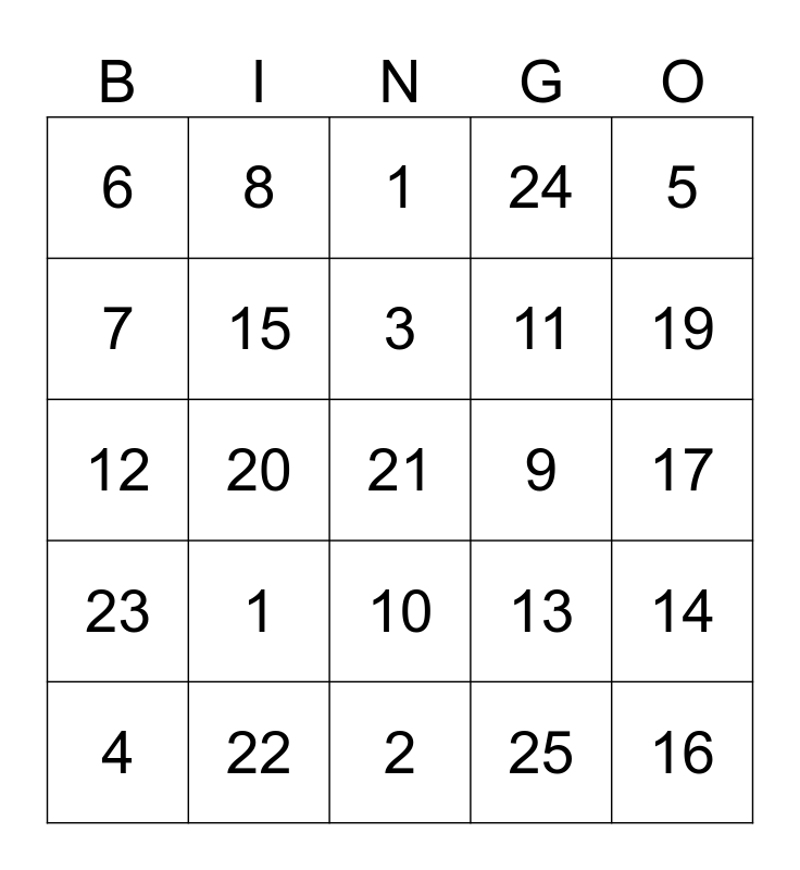 Les Nombres Bingo Card