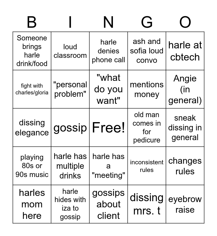 char glo Bingo Card