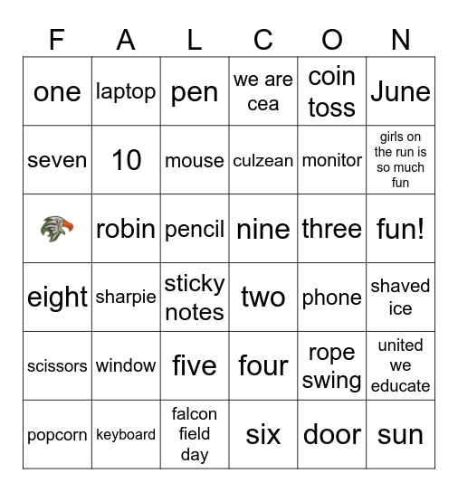 Falcon Field Day 2024 Bingo Card