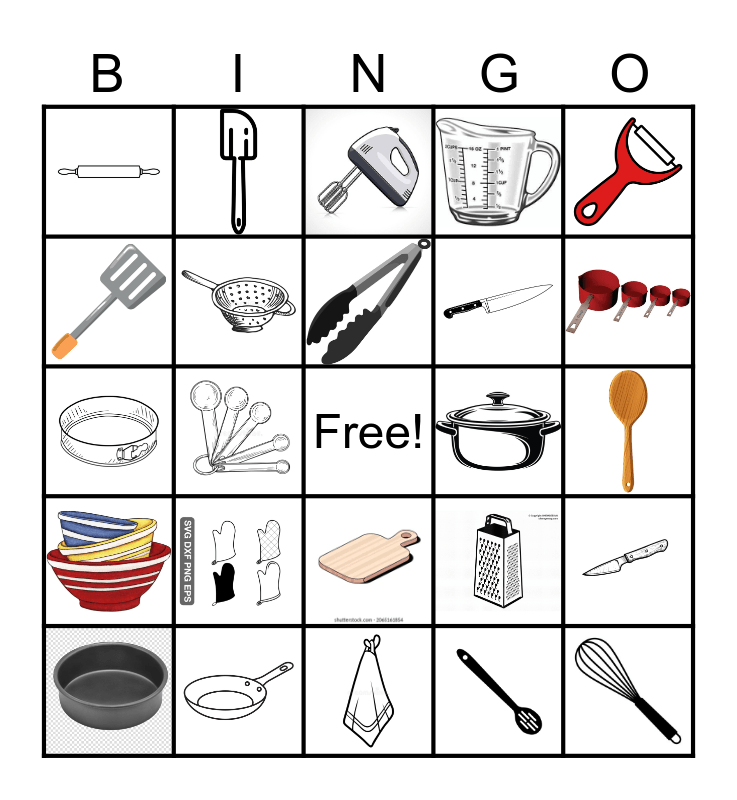 Kitchen Equipment Bingo Card