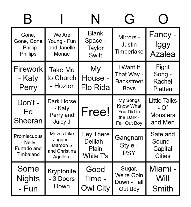 2000 Music Bingo Round #2 Bingo Card