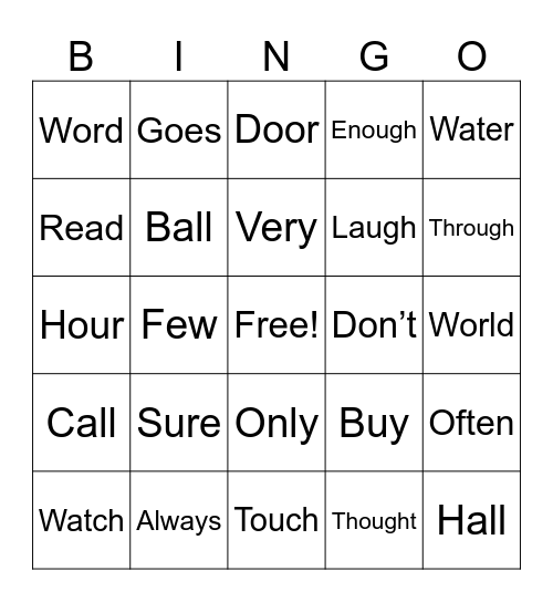 Red Word Bingo Card