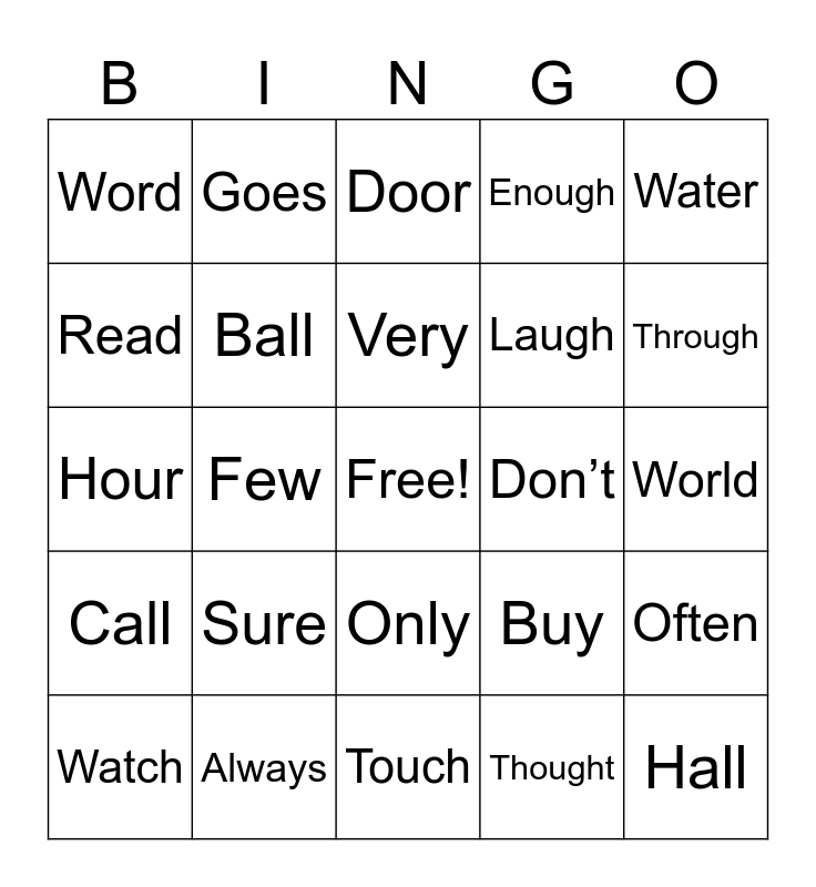 Red Word Bingo Card