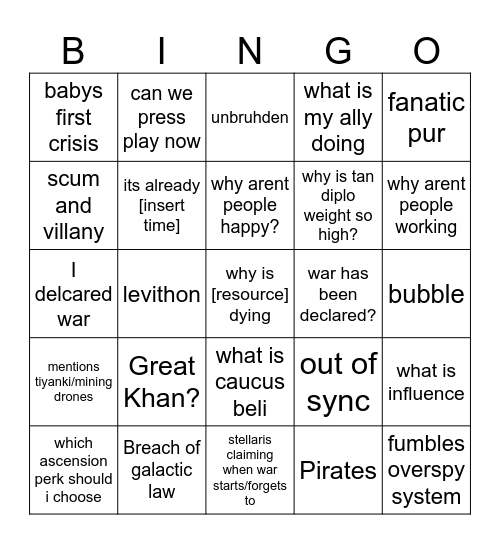 Sid Board Bingo Card