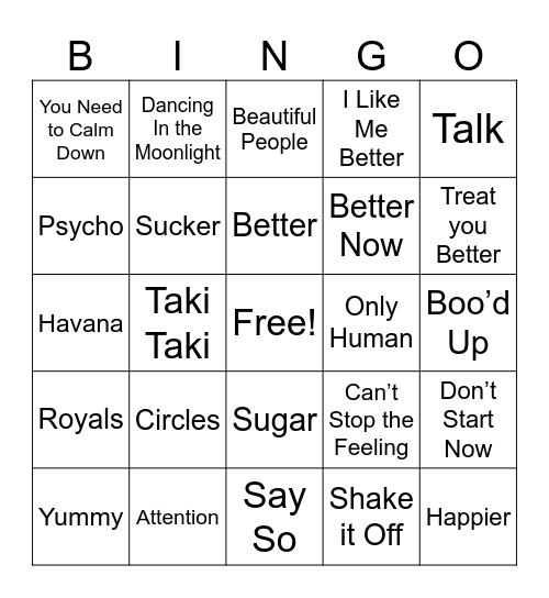 Front Row—— Bingo Card