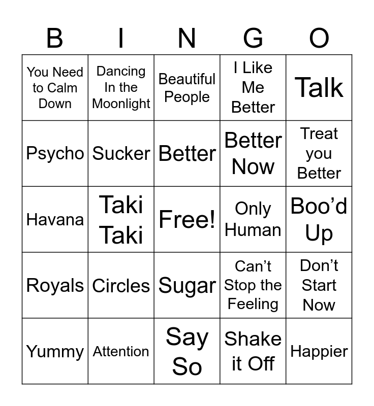 Front Row—— Bingo Card
