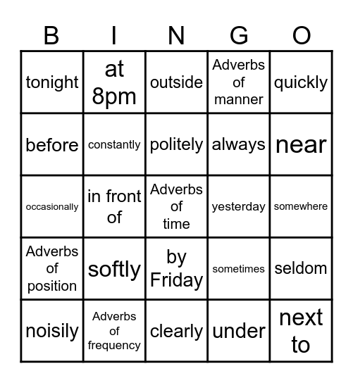 Adverbs BINGO! Bingo Card