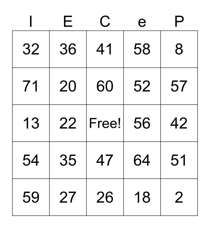 BINGO Number System Edition Bingo Card