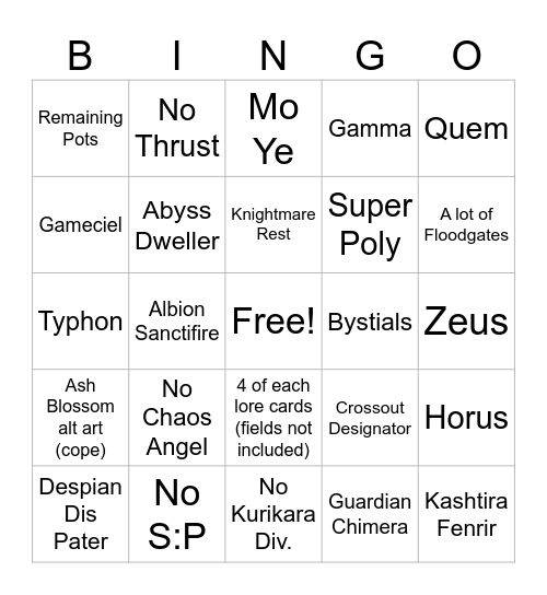Yu-Gi-Oh! Rarity Collection 2 Bingo Card