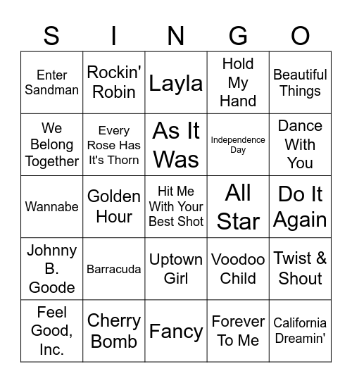 SINGO Bingo Card