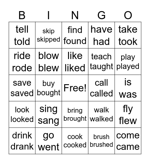 REGULAR & IRREGULAR VERBS Bingo Card