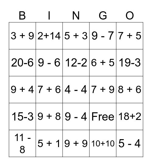 MATH BING0 Bingo Card