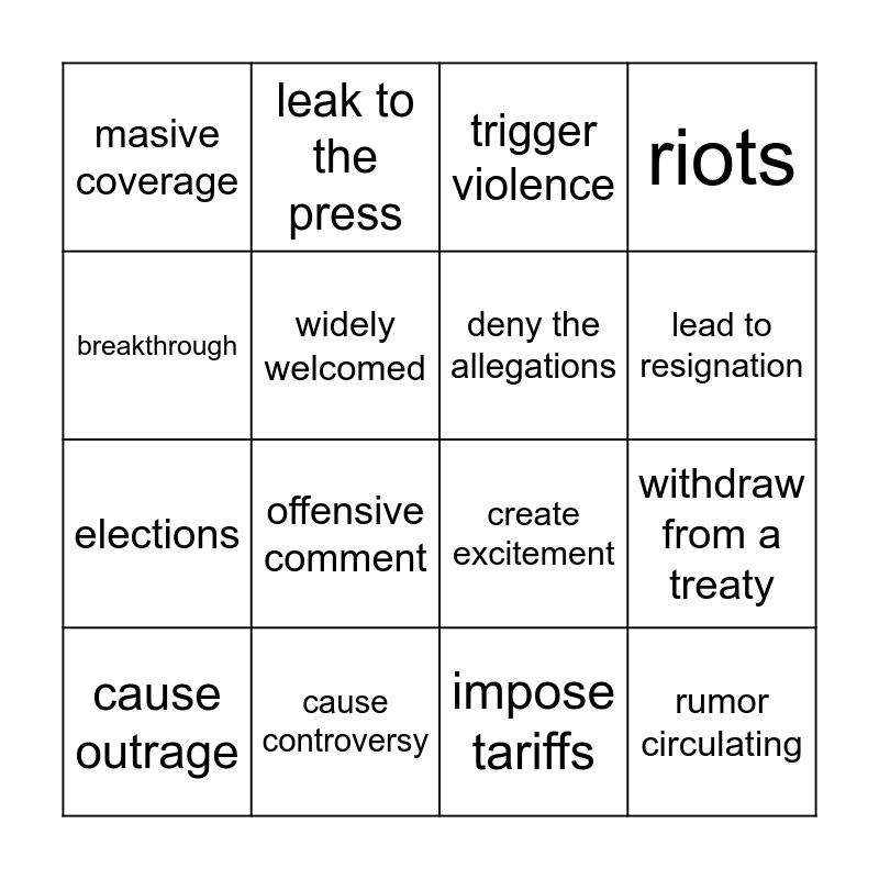 NEWS Bingo Card