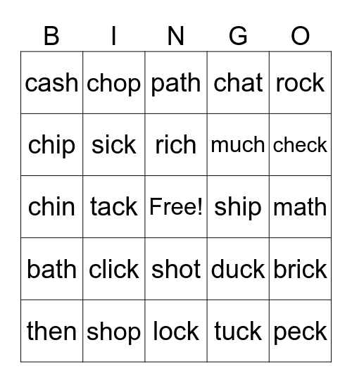 Digraph Bingo Card