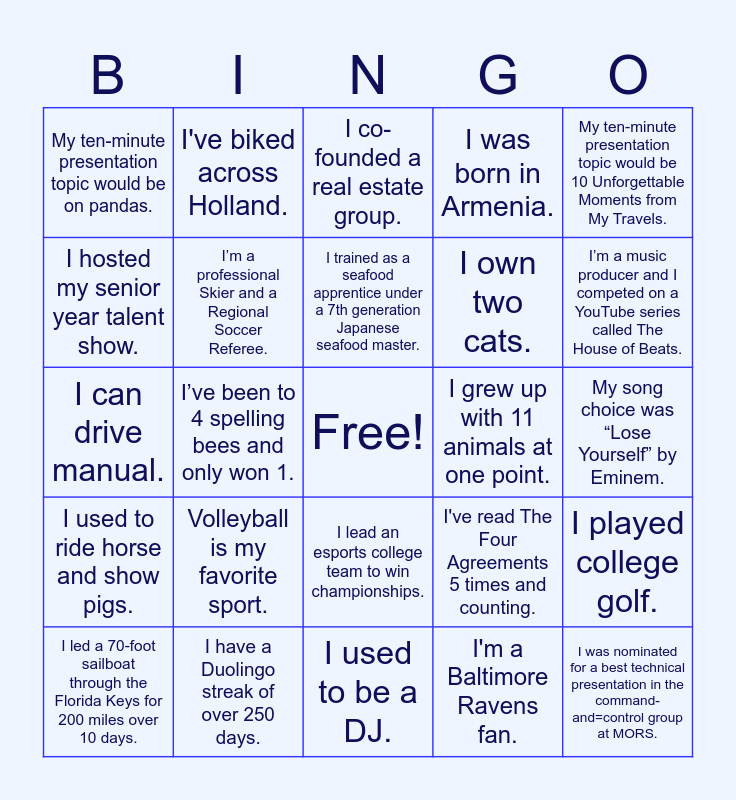 GuidePoint Security University Intern Bingo! Bingo Card
