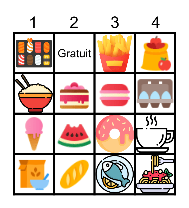 La nourriture Bingo Card