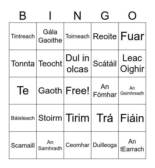 An Aimsir Bingo Card