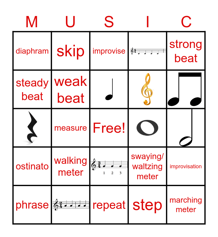 2nd Grade Music Bingo Card