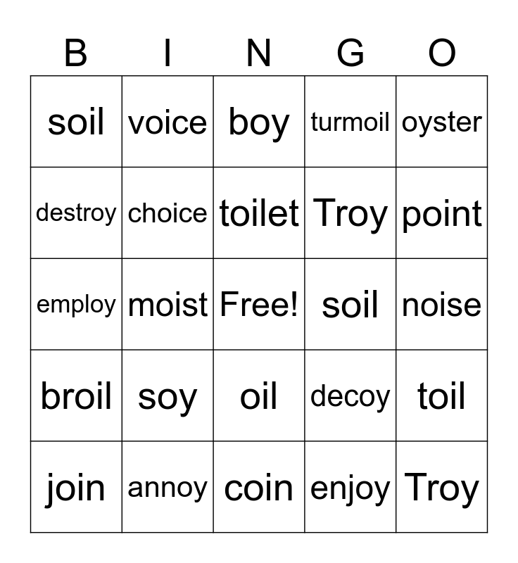-oi and -oy words Bingo Card