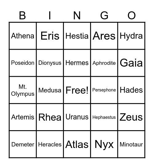 Greek Mythology Bingo Card