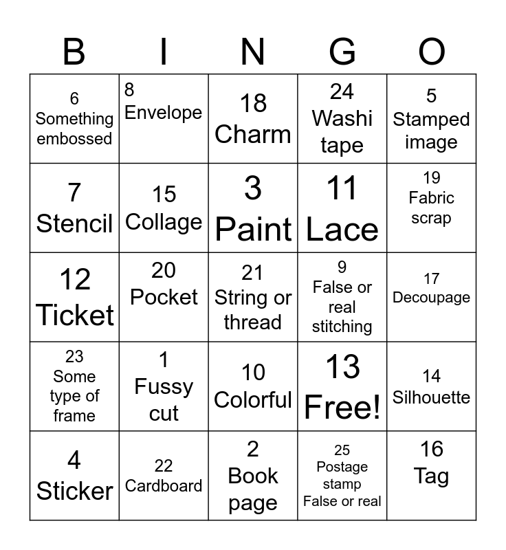 Journal Bingo Card