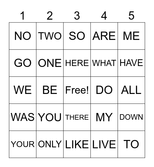 TRICKY WORDS Bingo Card