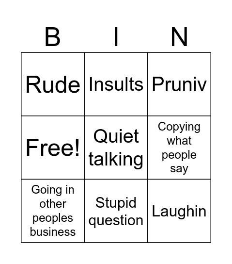 Aa bingo Card