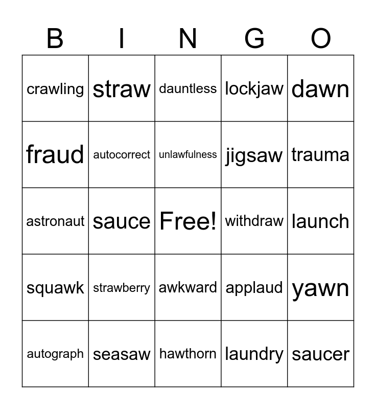 aw & au Bingo Card