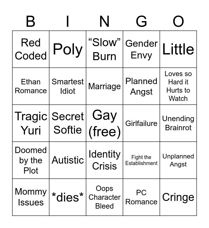 Nora OC Bingo Card