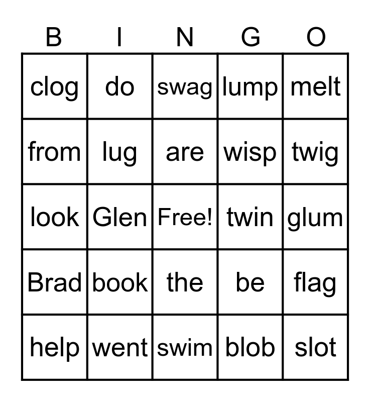 UFLI Lesson 28 Bingo Card