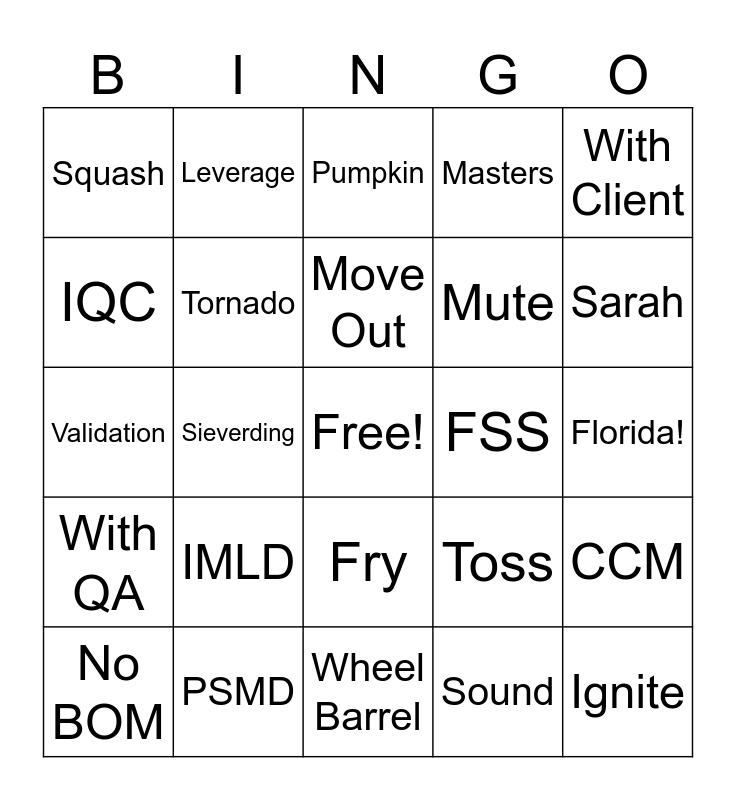 STAGEGATE BINGO!!! Bingo Card