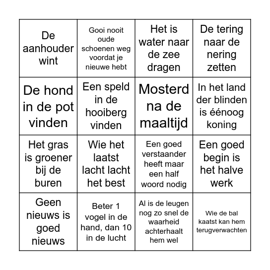 Spreekwoorden en gezegdes Bingo Card