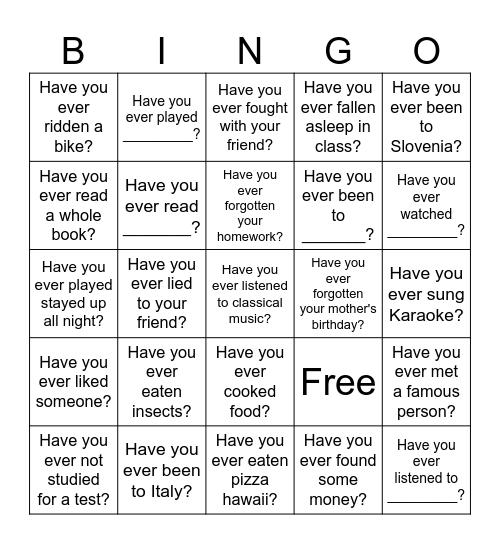 Have you ever Bingo Card