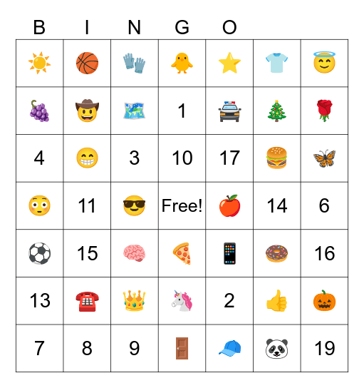 The Emoji and Numbers Bingo Card