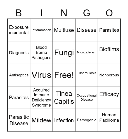 Infection Control Bingo Card