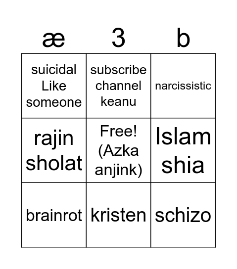 æ 3x3 bingi Bingo Card