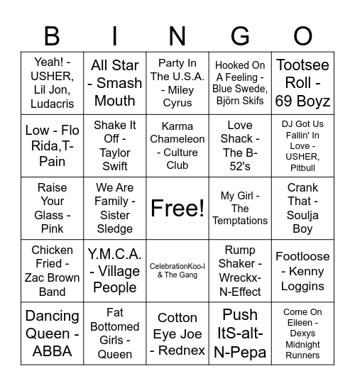Get up and Dance (Double Bingo) Bingo Card