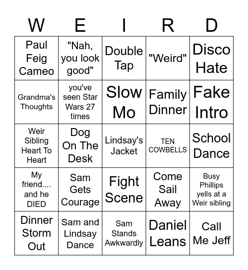 FREAKS AND GEEKS PILOT Bingo Card