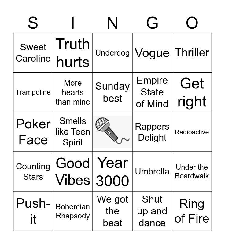 Karaoke cards Bingo Card