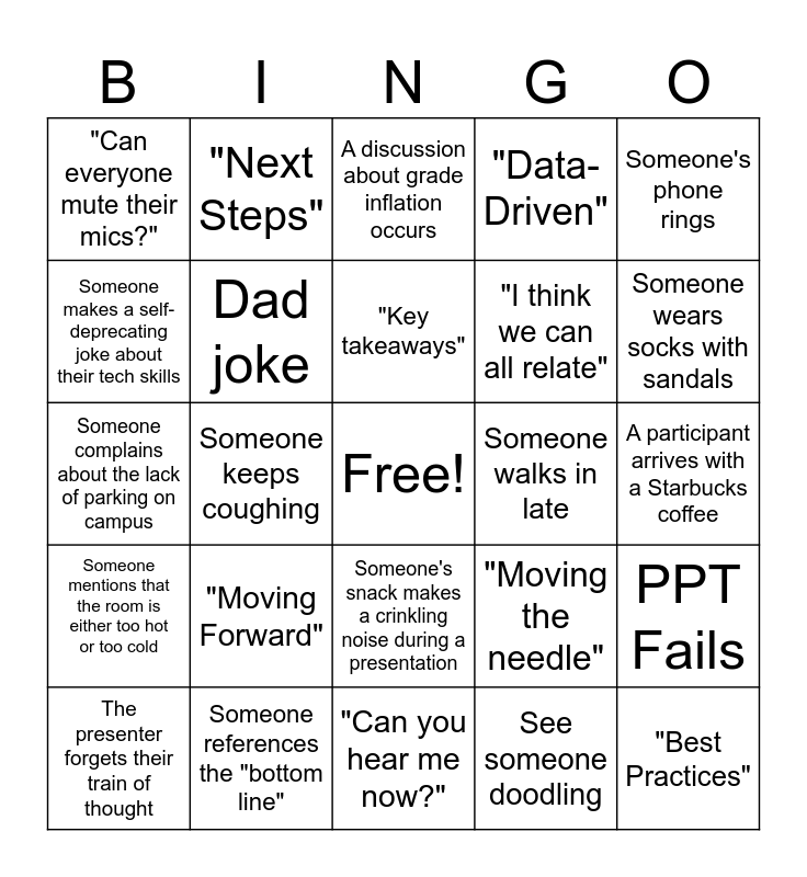 Spring Inservice Bingo Card