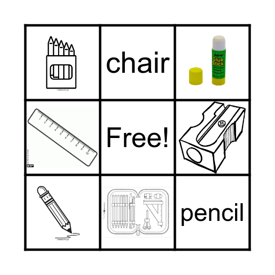 SCHOOL OBJECTS BINGO Card